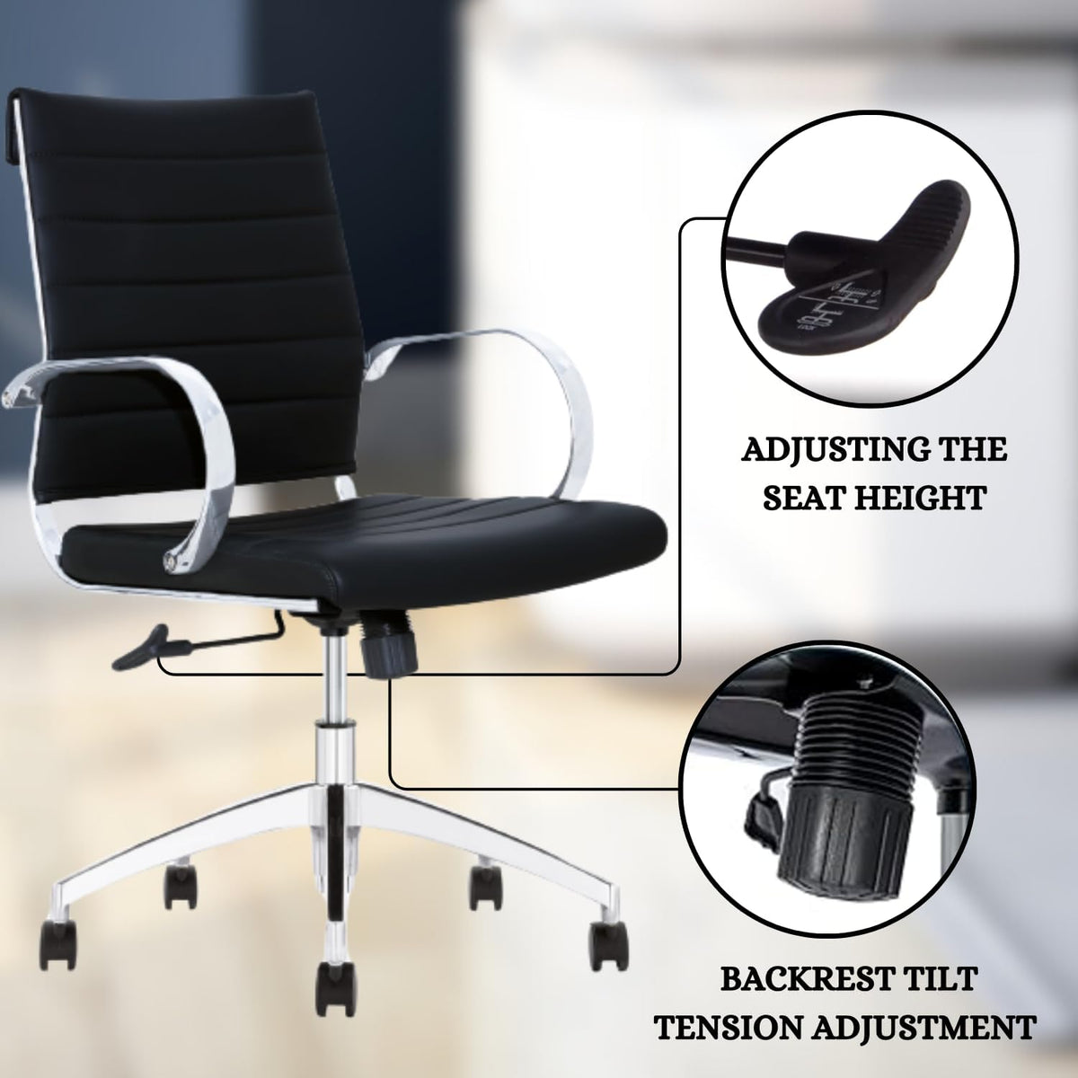 Ribbed Mid Back Conference Room Chairs - Lumbar Support, Modern Style ...